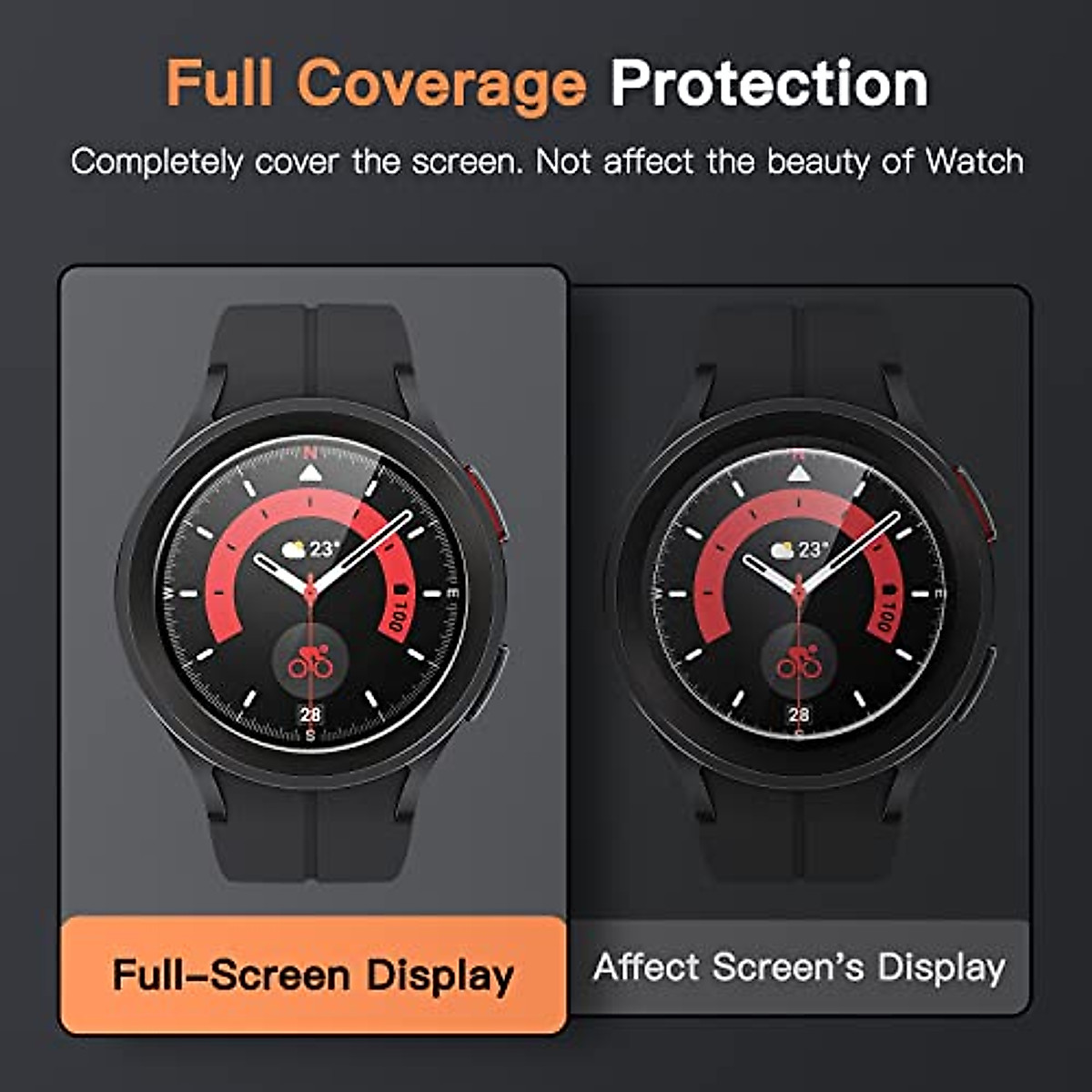 JETech Screen Protector for Samsung Galaxy Watch 5 Pro 45mm, Full Coverage Tempered Glass, HD Clear, 3 Pack