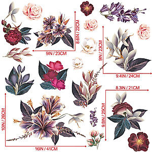 RAINBOW WSK Flowers Peonies Wall Decal Peel and Stick Elegant Pink Red Rose Wall Sticker for Girls Room Tropical Flower Plants Wall Decor Vintage Modern Home Wall Art for Living Room Kitchen Office