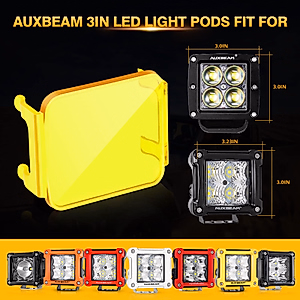 Auxbeam 3 Inch Amber Off-Road Light Cover, Waterproof Polycarbonate Protective Lens for LED Cube Lights Driving Fog Light