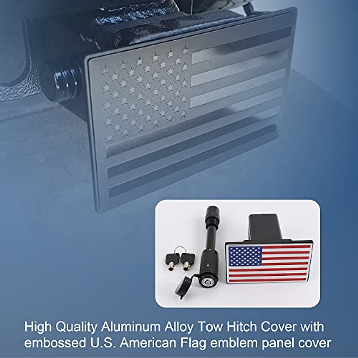 JDMSPEED American Flag Metal Trailer Hitch Cover Heavy Duty 2" Inch Tow Rear Receivers Plug Covers USA American U.S. Flag Metal Emblem Guard for Pickup Trucks Cars SUV (RED)