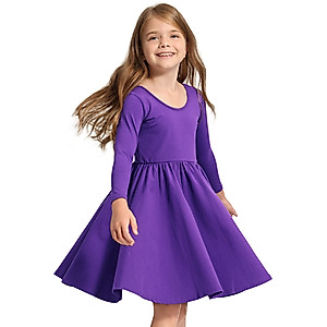 Stelle Long Sleeve Girls Dress Toddler Fall Dresses Skater Twirl Cotton A-Line Dress for School Casual Holiday Halloween(Purple, 7 Years)