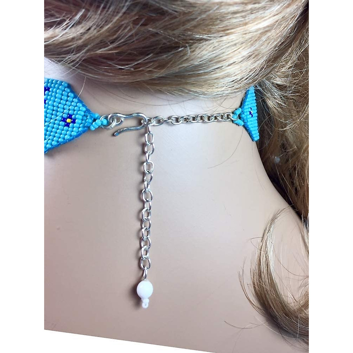 Native Style Seed Beads Beaded Choker Bib Statement Necklace (Blue)