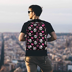 MNSRUU Student Backpack for School Pink Hearts and Skulls Laptop Backpack Aesthetic School Bookbags Casual Daypack Backpack Fits 15.6 Inch Laptop