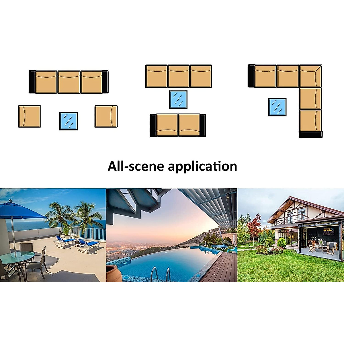 Halmuz 6 Piece Patio Furniture Sets Outdoor Conversation Sofa Set, All-Weather High Back PE Rattan Wicker Sectional Furniture Patio Sofa w/Tempered Glass Top Table&Thickened Cushions(Cream)