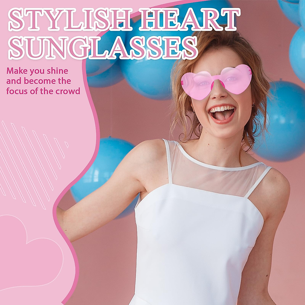 24 Pack Heart Sunglasses Rimless Heart Shaped Glasses Candy Heart Sunglasses for Women Colored Sunglasses Party Favors (Pink)