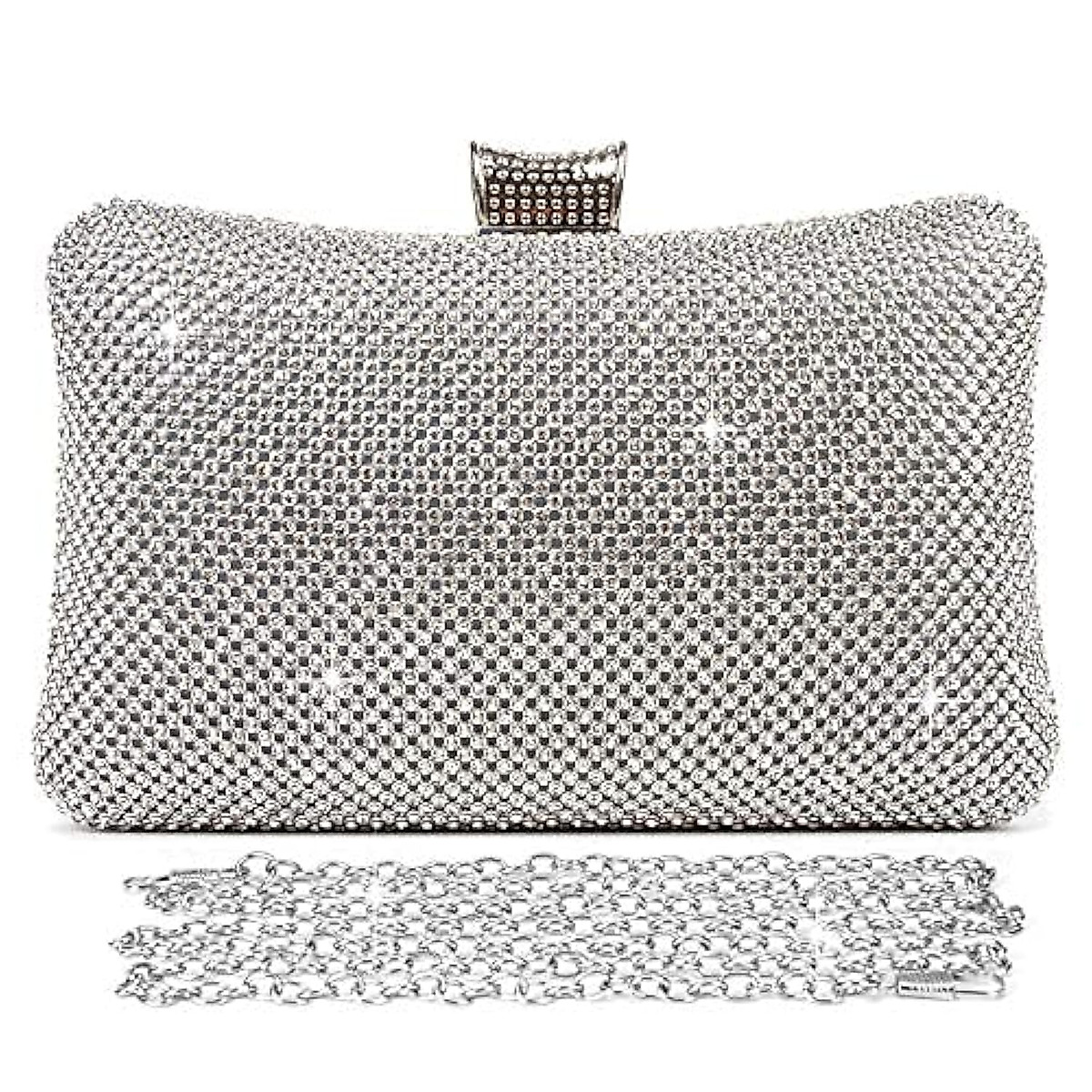 Pinprin Ladies Sparkly Rhinestones Evening Clutches Women's Crystal Diamante Evening Bag Prom Wedding Handbag Party Purse (B-Gold)
