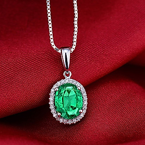 Lanmi 14K White Gold Natural Green Emerald Diamond Pendant Necklaces Engagement Valentine's day Gift for Women Valentine's Day Gift Promotion