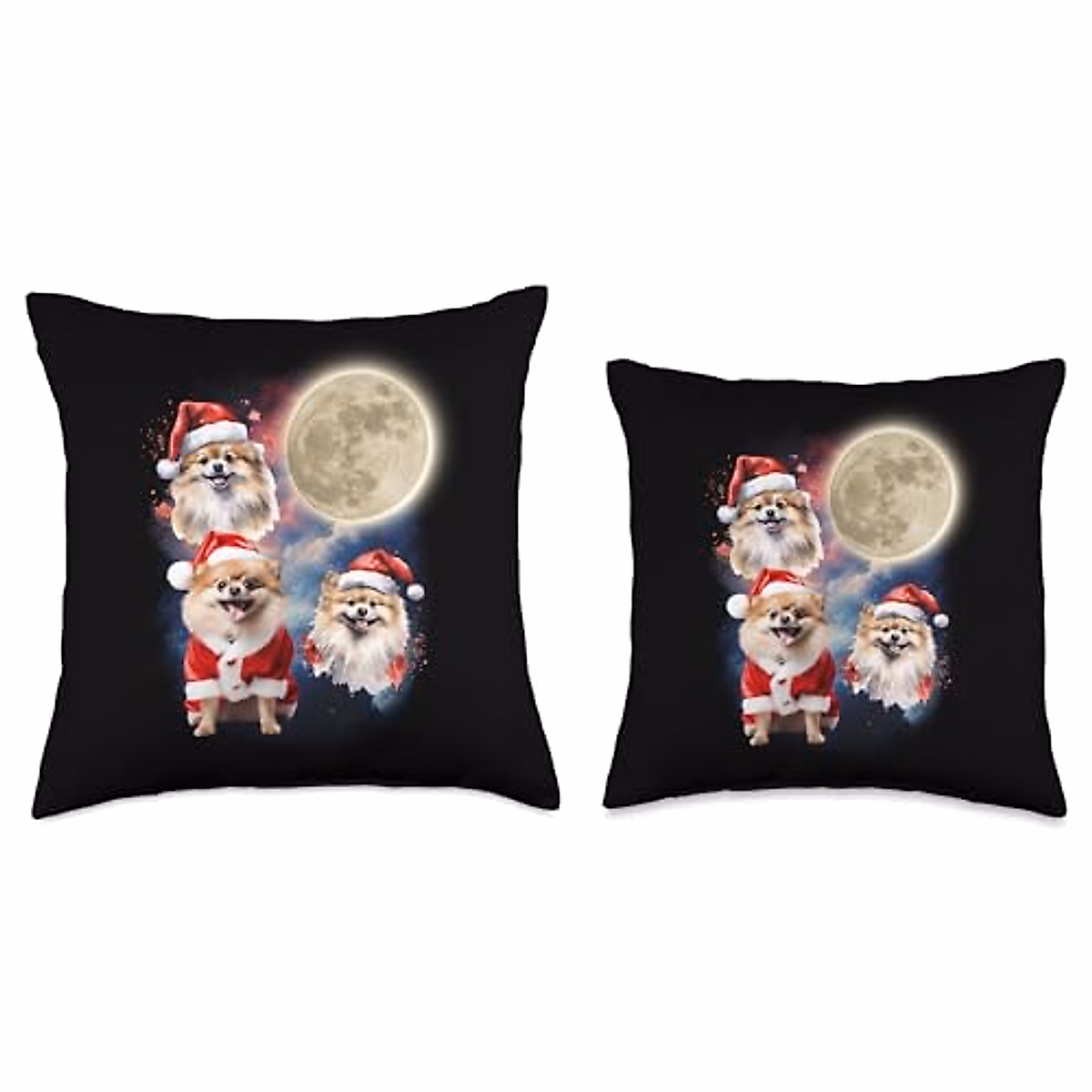 Christmas Pom Zwers Santa Pomeranian Howl At Moon Howling at Moon Spitz Dog Pomeranian Christmas Throw Pillow, 16x16, Multicolor