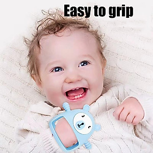 Baby Teething Toy, Silicone Baby Teether Toy for Babies, Hand Teether Pacifiers for Infants, Silicone Baby Mitten Teether for Soothing Teething Pain Relief, Baby Chew Toy (Blue)
