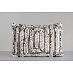 Creative Co-Op Lumbar Tan & Cream Tufted Woven Cotton Pillow, Tan
