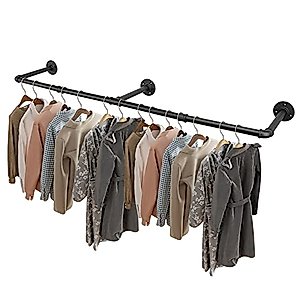 Livabber Industrial Pipe Clothes Rack, Heavy Duty Detachable Iron Garment Rack Wall Mounted, Rustic Saving Space Clothes Bar Multi-Purpose Hanging Rod for Bedroom, Closet, Black (50 Inch)