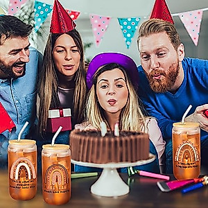 Pinkunn 6 Set Teacher Appreciation Gifts Thank You Teacher Gifts for Women Glass Cups 16oz with Lids Straws Brushes, Teacher Week Gifts Cups Teacher Practitioner Gifts, 6 Styles(Colorful Rainbow)