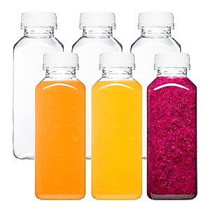 Norcalway 6pcs 12oz Plastic Bottles with Caps, Juice Containers With Lids For Fridge, Reusable Juicing Bottles, Smoothie Bottle, Drink Containers With Lids, Clear Bottles