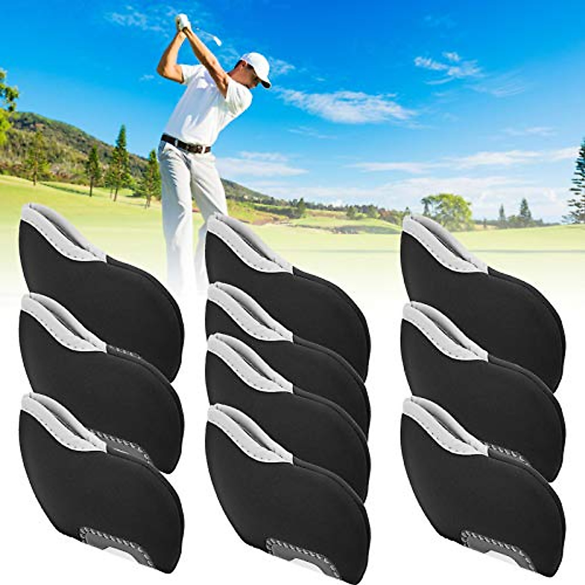 Iron Club Cover, Neoprene Putter Cover, with A Convenient Design Durable 10Pcs Golf Putter Head Cover Long Service Life. for Putter Golf Course Home Biginners(Black)