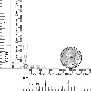 Gem Stone King 10K 2-Tone Gold Sky Blue Aquamarine and Diamond Pendant Earrings Set For Women (1.19 Cttw, with 18 Inch Chain)