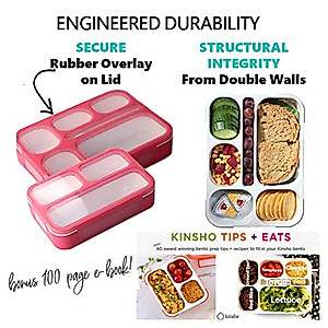 Bento Lunch Box and MINI Snack Container Set for Kids Women | Small and Large Leakproof Boxes for Lunches at Work School Daycare | Divided Portion Containers for Girls Teens Toddlers, Pink…