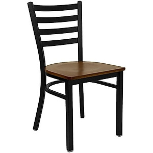 Flash Furniture 4 Pk. HERCULES Series Black Ladder Back Metal Restaurant Chair - Cherry Wood Seat