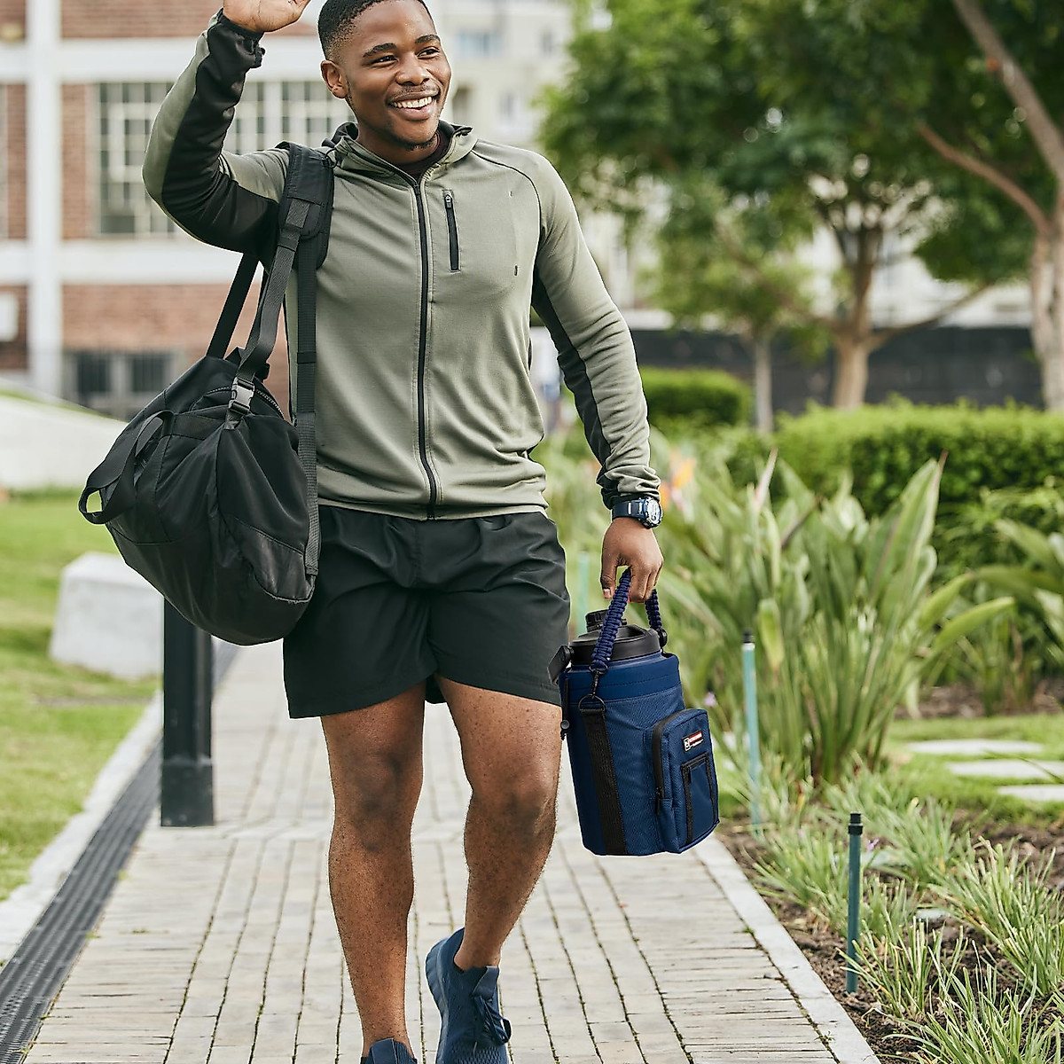 NATURE PIONEOR Insulated Water Bottle Holder with Shoulder Strap for One Gallon 128OZ Sports Water Jugs Bottles, Carrier/Pouch Sleeve for Outdoor Camping, Hiking,Gym