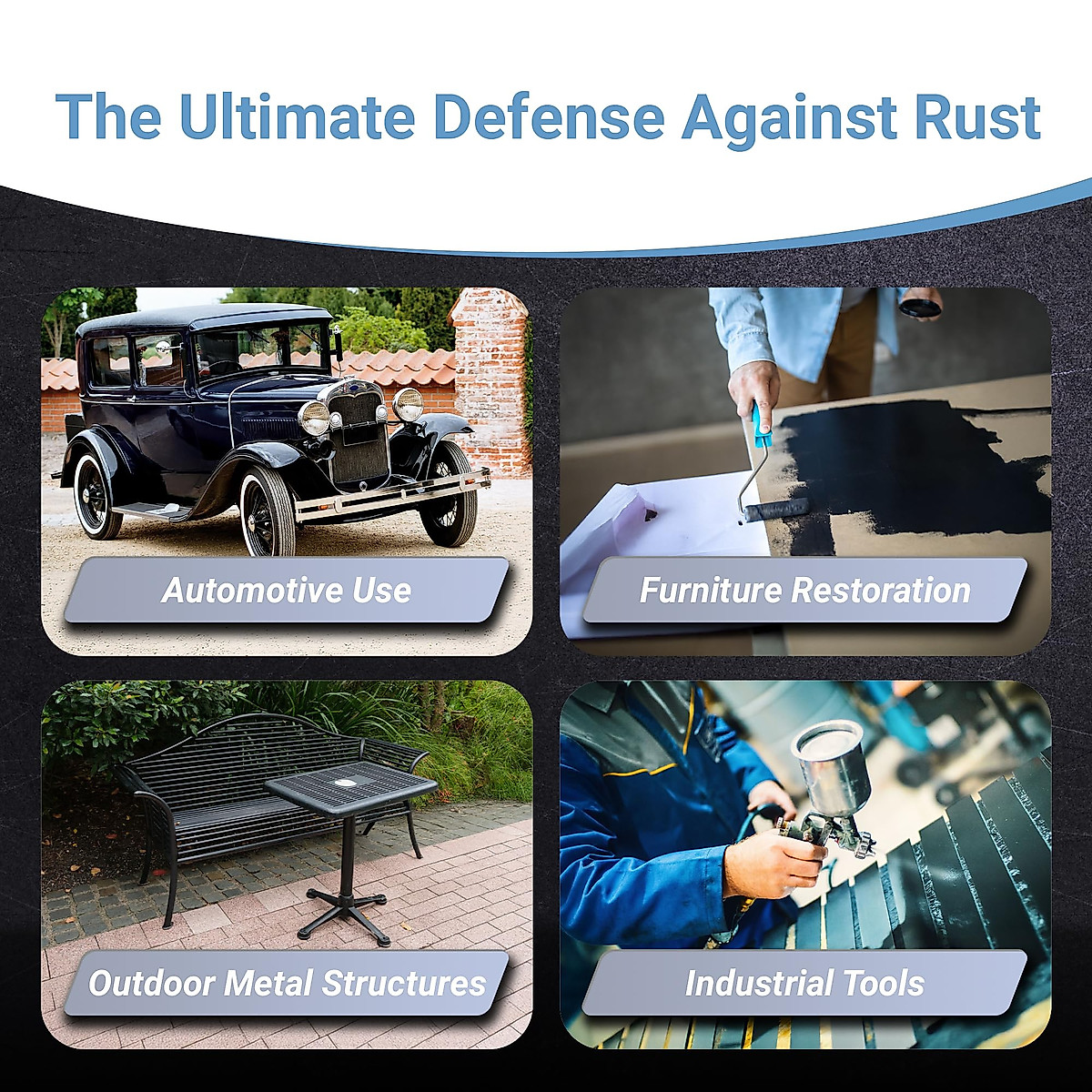 RUST BULLET - BlackShell - Black Rust Inhibitor, Rust Preventive Coating - UV Resistant Rust Treatment - Quart
