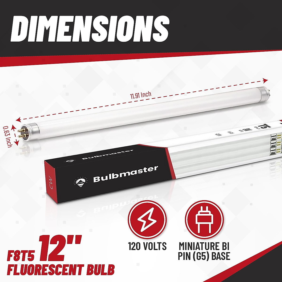 F8T5 CW Fluorescent Bulbs 12 Inch - F8 T5 8W Cool White 4100K Fluorescent 12" Under Cabinet Light Bulbs Linear T5 380 Lumens - Under The Counter Small Fluorescent Light Bulb - Pack of 2