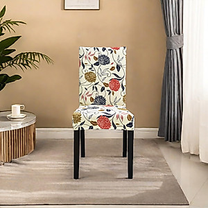 Lalluxy Stretchy Parson Chair Slipcovers for Dining Room Chair seat Covers Chair Protectors for Party Pet Protection Universal Fit Soft Polyester (Set of 4, Orange Flowers)