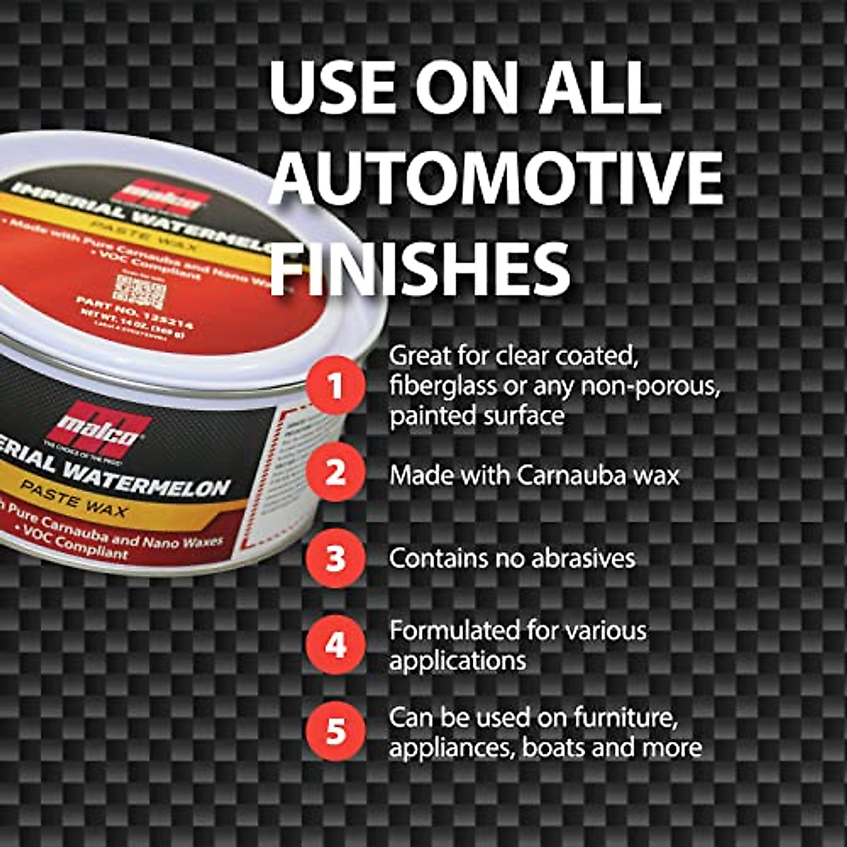 Malco VOC Compliant Imperial Paste Wax, Watermelon Scent – Creates High Gloss Finish/Provides Durable Protection/Premium Wax for Use on Fiberglass, Gel Coat and Painted Finishes / 14 Oz. (125214)