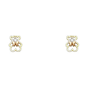 14k Two Tone Gold Bear Stud Earrings with Screw Back