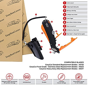 Modern Box Cutter, Squeeze Trigger and Edge Guides, Holster, Lanyard, Extra Blade - 1500 Orange