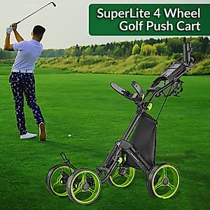 caddytek 4 Wheel Golf Push Cart - Compact, Lightweight, Close Folding Push Pull Caddy Cart Trolley - Explorer V8, Lime
