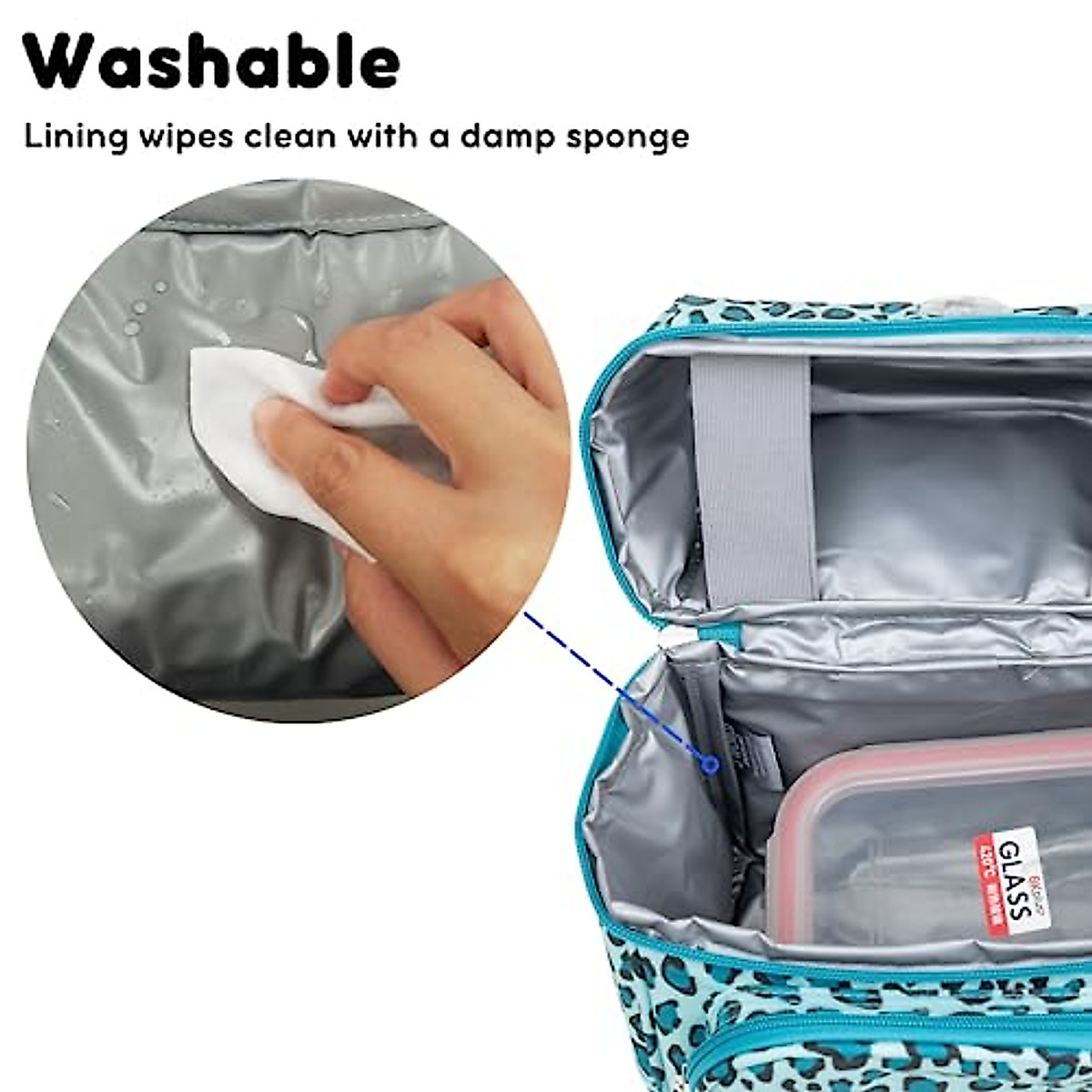 J World Corey Kids Lunch Bag. Insulated Lunch-Box for Girls, Women, Mint Leopard