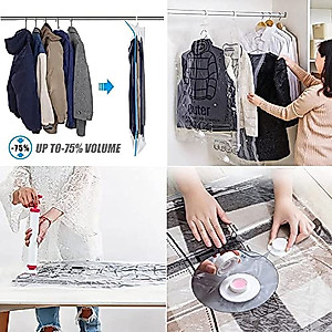 FETNHU Hanging Compressible Storage Bag, Hanging Vacuum Storage Bags with Pump, Reusable Space Saver Vacuum Storage Bags for Home Closet Organization Compression Seal (5PCS,M 67 x 90cm)