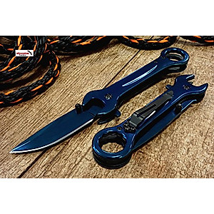 NEW 7.5" Rainbow Wrench Tactical SPRING ASSISTED Open FOLDING POCKET KNIFE Multi-Tool 4 Colors Gold Rainbow Blue Gray Stainless Steel Blade Great Gift for Boyfriend or Husband (Blue)