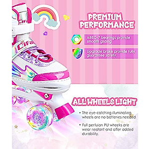 Roller Skates for Girls Boys Kids, Black Pink Purple 4 Sizes Adjustable Kids Roller Skates with Light up Wheels and Shining Upper Design, Roller Skates for Toddler Kids Ages 4-13