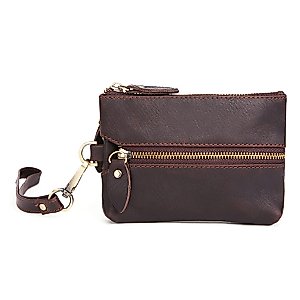 Leather Key Case Wallet, Key Holder Wallet Coin Purse, Genuine Leather Car Smart Key Chain Metal Hook and Keyring Zipper Coin Wallet for Men Women Brown