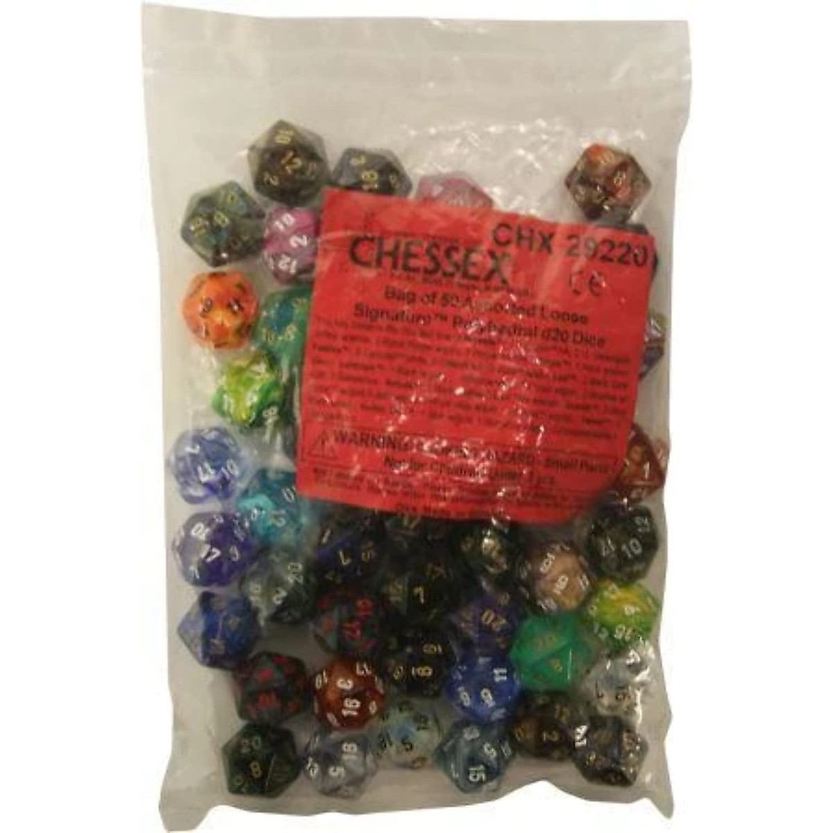 Chessex DND Dice Set-Chessex D&D Dice-16mm Assorted lours Plastic Polyhedral Dice Set-Dungeons and Dragons Dice ludes 50 Dice - D20, Various (CHX29220)