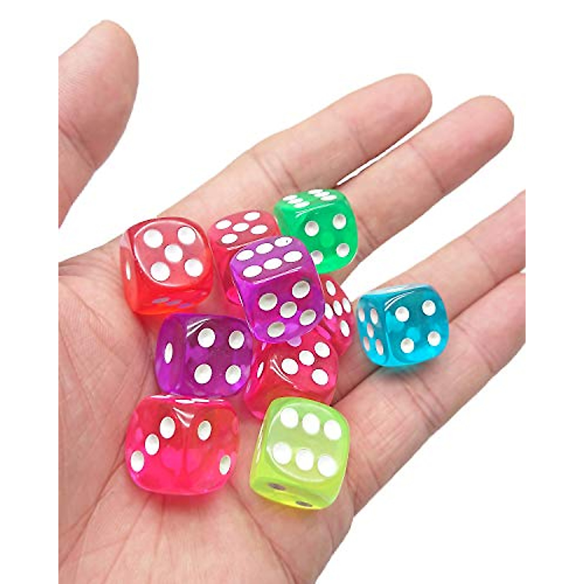 50 Pack 6 Sided Game Dice 16MM Acrylic Dice for Board Games and Teaching Math, 10 Colors