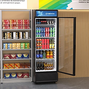 BEYOU Commercial Refrigerator, 12.2 cu. Ft Upright Beverage Display Merchandiser with single Glass Door, Drink Cooler for Living Room,Bar,Garage（Black）