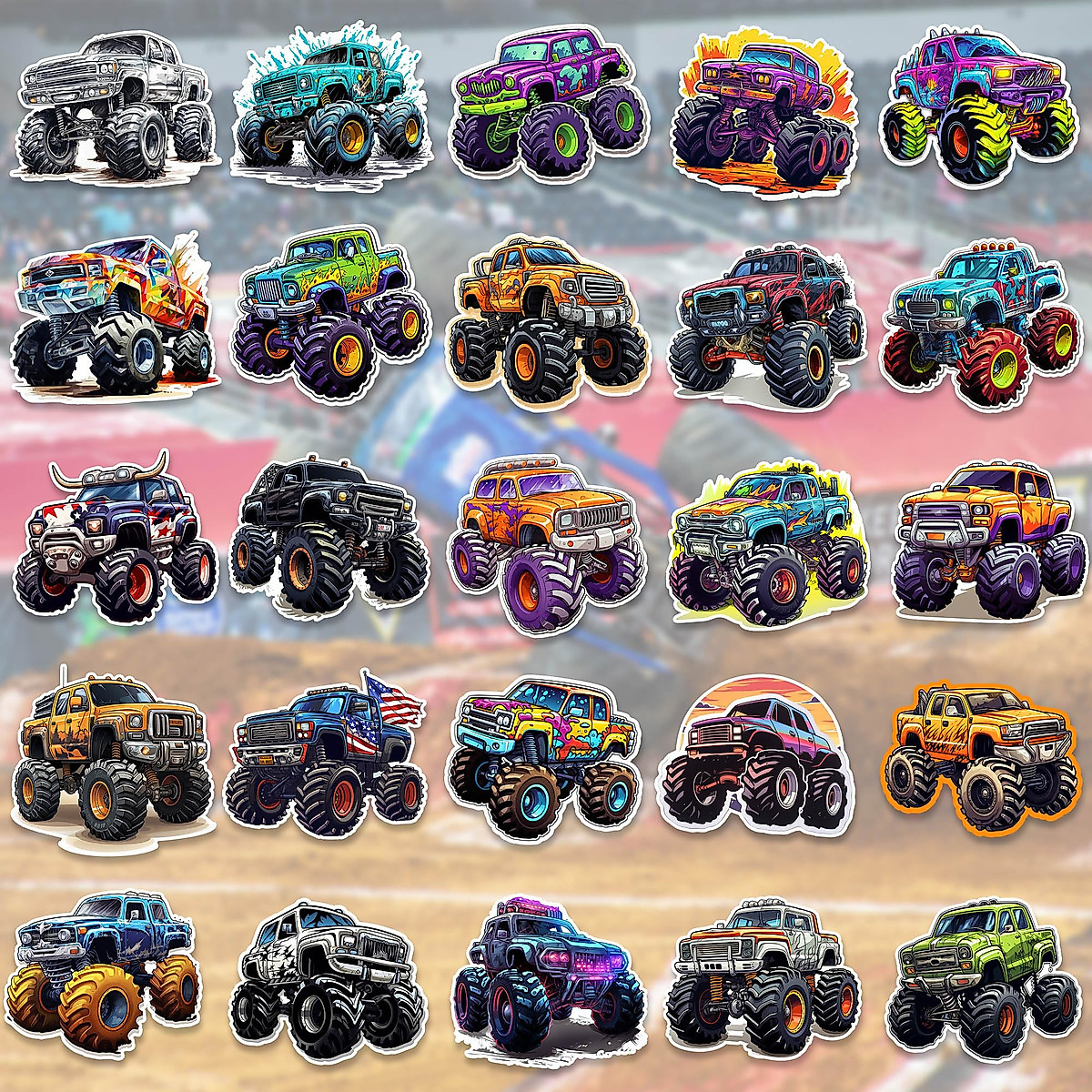 LANKEME 50 PCS Monster Truck Stickers for Kids, Truck Monster Stickers for Water Bottles Laptop Car, Monster Truck Party Favors, Cute Stickers for Boys Party Gifts (Monster Truck Stickers)