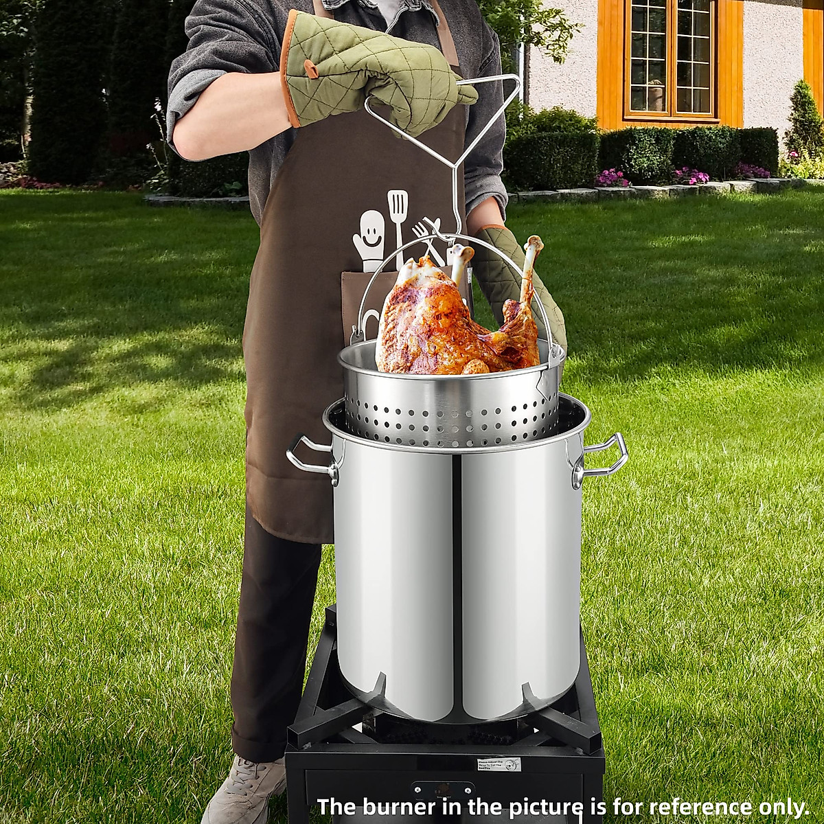 ARC 40QT Stainless Steel Stock pot 6-Piece For Seafood Boil Pot with Basket and Steamer Rack,Cookware for Crawfish Crab Shrimp Lobster Boiling Pot, Turkey Fryer Pot, Tamale Steamer Pot with Strainer