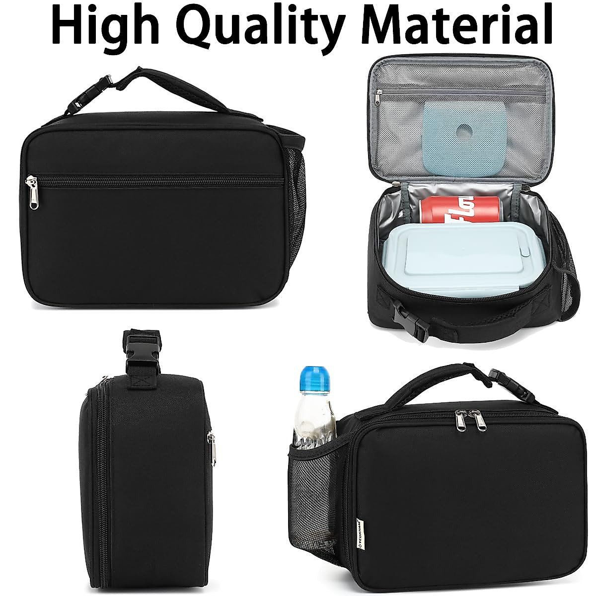 GYEUKHAM Insulated Lunch Box for School, Thermal Reusable Durable Freezable Lunch Bags for Kids Boys Girls Men Women - Small Soft Cooler Portable Lunch Tote Kit for Work Picnic Travel,Black