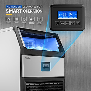 ROVSUN 440LBS/24H Commercial Ice Maker, Freestanding/Under Counter Industrial Ice Machine with Time Reservation, 77lbs Storage Bin, LED Panel & Water Filter for Home Office Restaurant Bar Cafe