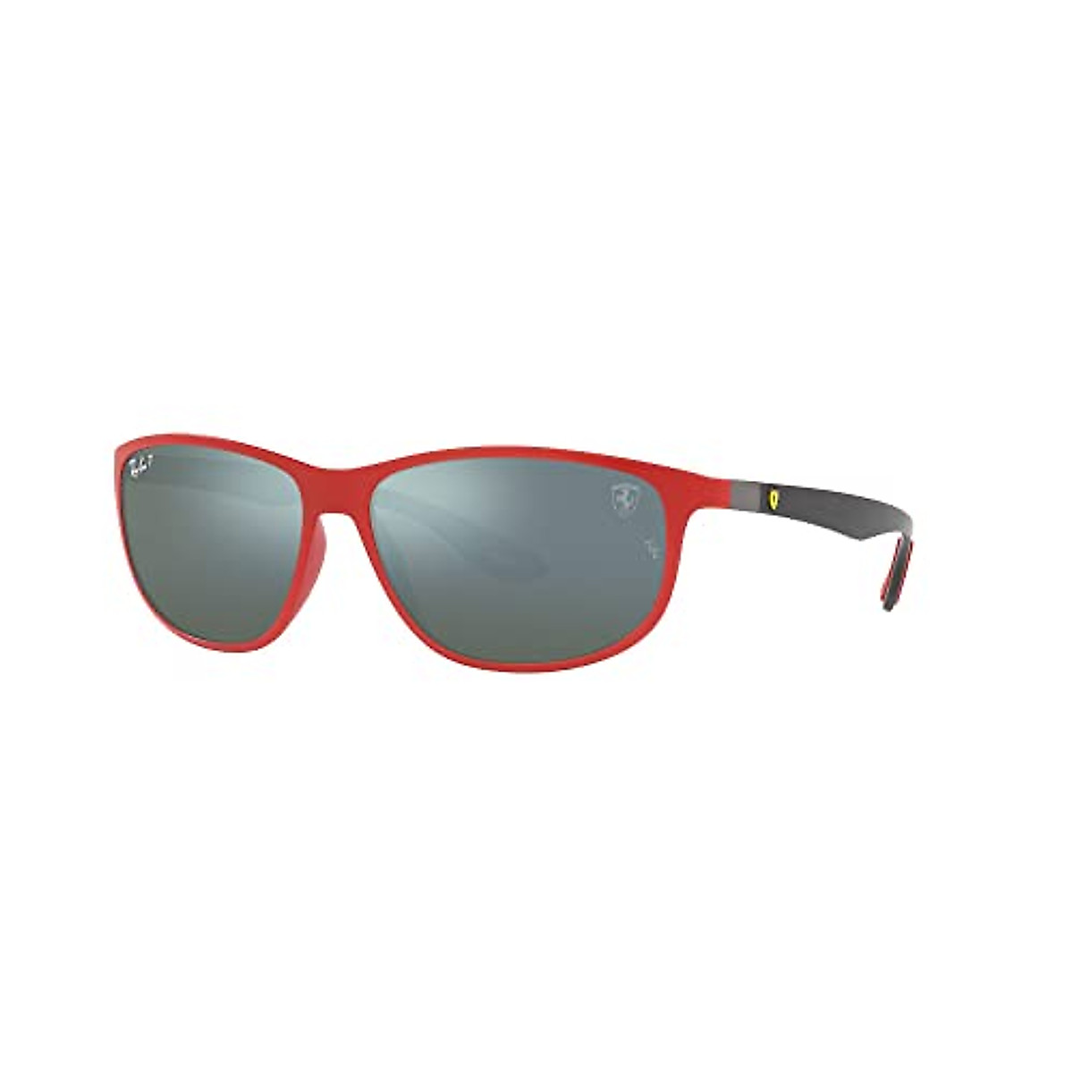 Ray-Ban RB4394M Scuderia Ferrari Collection Square Sunglasses, Matte Red/Green Mirrored Silver Polarized, 61 mm