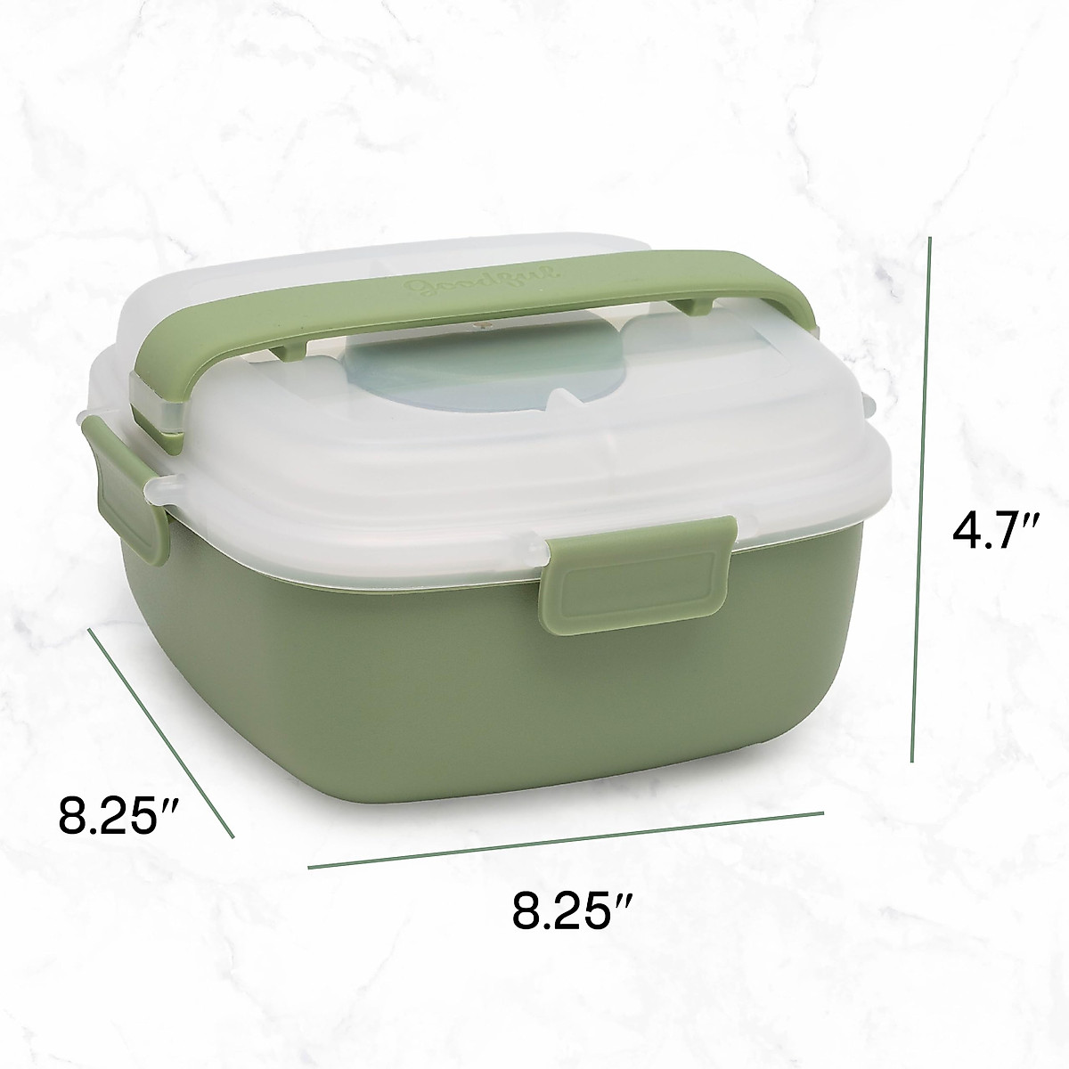 Goodful Stackable Lunch Box Container, Bento Style Food Storage with Removeable Compartments for Sandwich, Snacks, Toppings & Dressing, Leak-Proof and Made without BPA, 56-Oz, Green