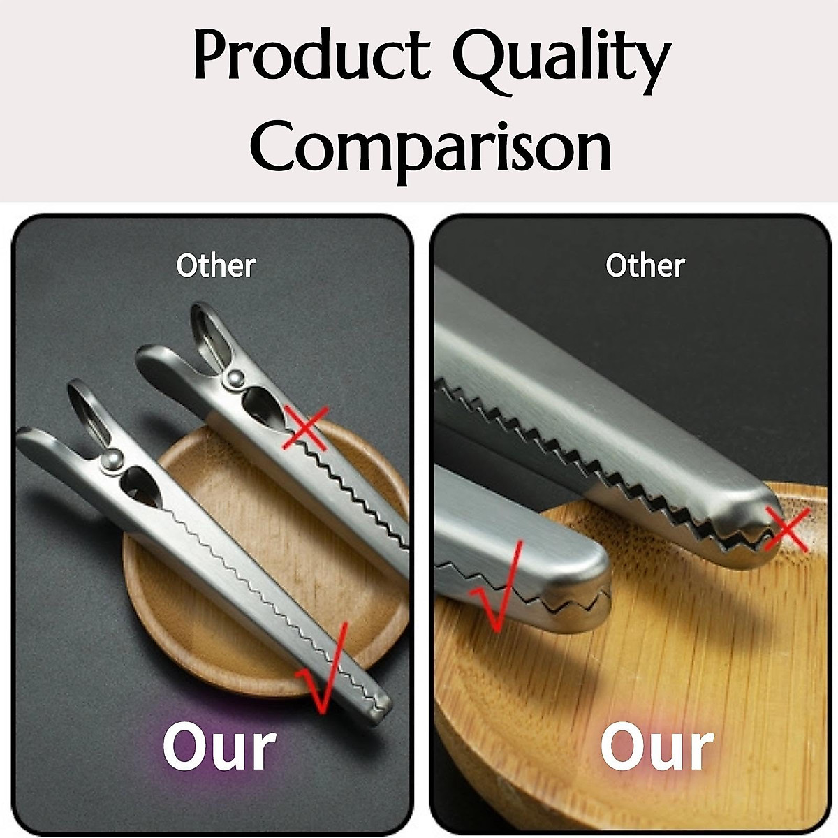 KINTEGOOD 6pcs Stainless Steel Food Clips Chip Clips Jaw Sealing Clips, Bag Clips Alligator Clips Bag Sealing Clips for Snack Bread Coffee Food Bag (6*Silver)