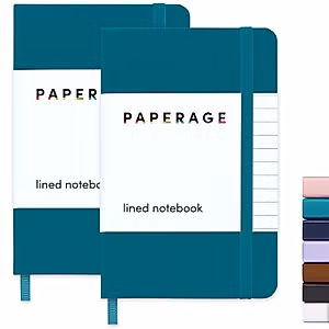 PAPERAGE Lined Pocket Journal Notebook, 2 Pack, (Turquoise), 160 Pages, Small, 3.7 inches x 5.6 inches - 100 gsm Thick Paper, Hardcover