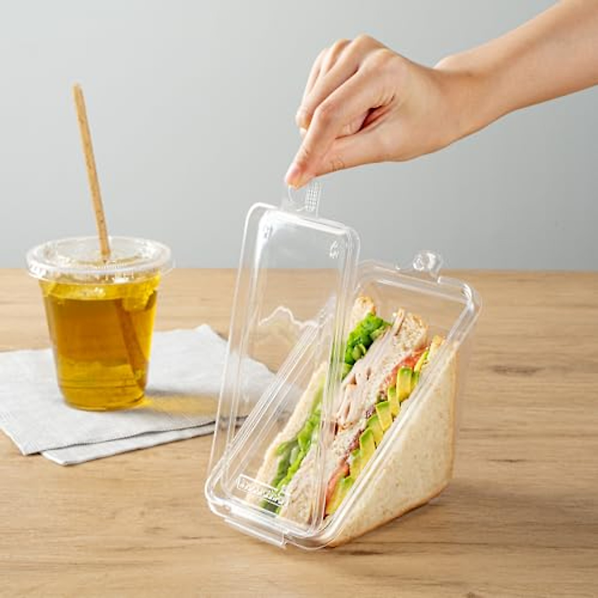 Restaurantware Tamper Tek 7.4 x 3.9 x 3.5 Inch Triangle Take Out Containers 100 Durable Sandwich To-Go Containers - Tamper-Evident Freezable Clear Plastic Sandwich Containers With Hinged Lids