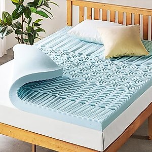Mellow 4 Inch 5-Zone Memory Foam Mattress Topper, Cooling Gel Infusion, Short Queen