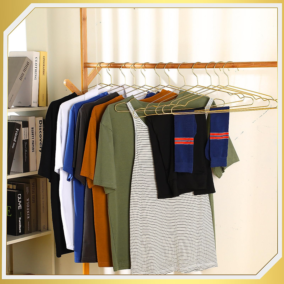 Suclain 60 Packs Gold Metal Wire Clothe Hangers 17.7 Inch Gold Wire Hangers Stainless Steel Hangers Bulk Heavy Duty Round Hook Thin Hangers for Coats Bridal Dry Cleaner(Gold)