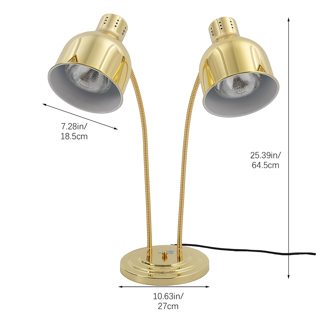 AGULIUM Food Heat Lamp, Food Warmer Lights with Dual 250W Bulbs, 2-Head Food Warming Light, Food Heating Warmer Lamp for Restaurant Kitchen Food Service Buffet Home Use, Gold