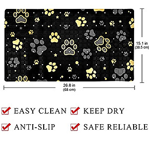 Non-Slip Bathtub Mats Gold Dog Paw Print and Star Prints Soft Bath Tub Bathroom Shower Mat for Baby and Adults, Machine Washable